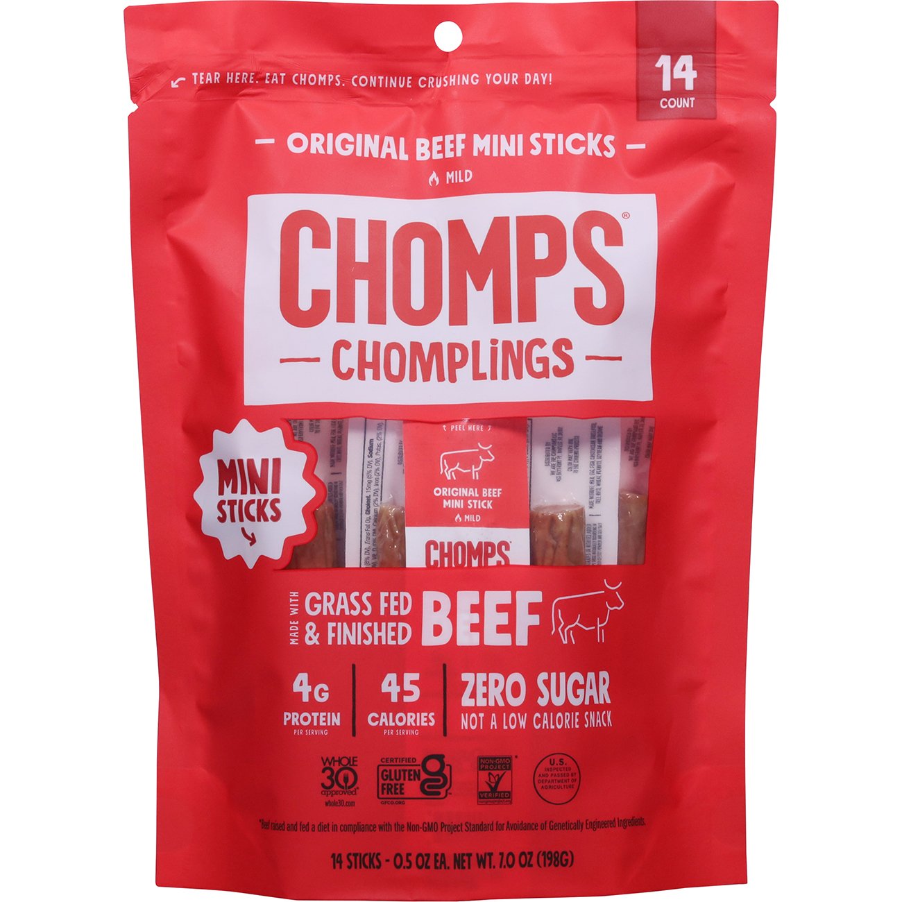 Chomps Chomplings 4g Protein Mini Original Beef Jerky Meat Sticks ...