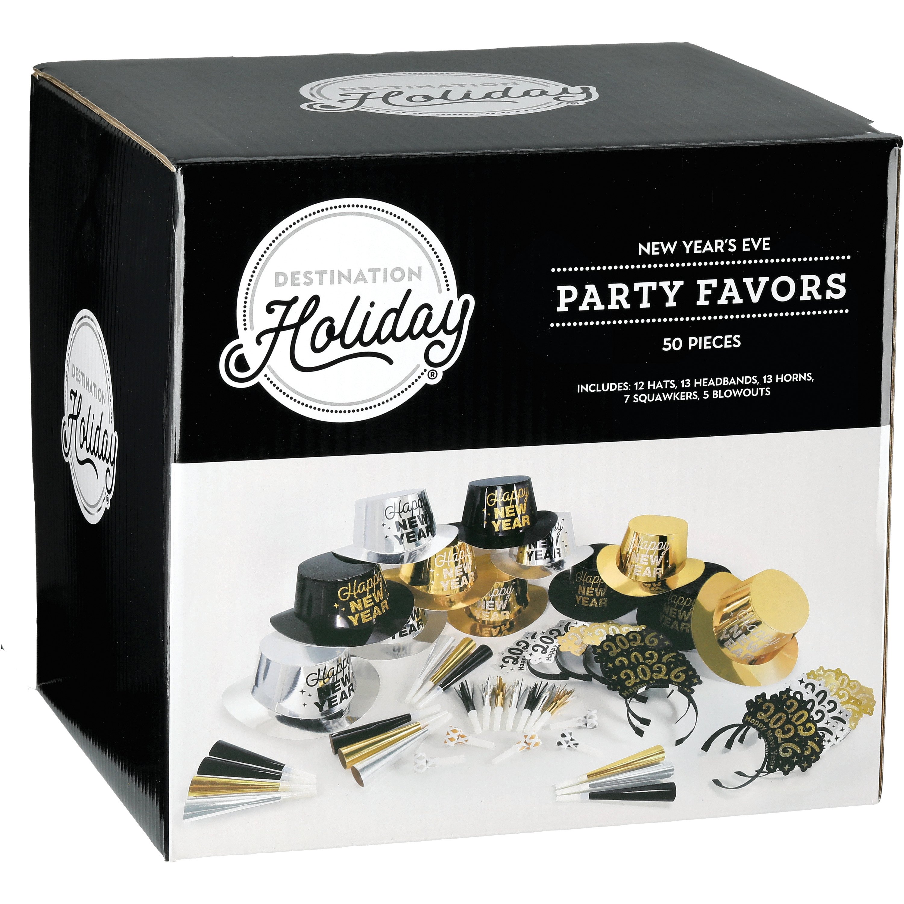 Destination Holiday New Year's Eve 25-Person Party Kit - Black, Silver ...