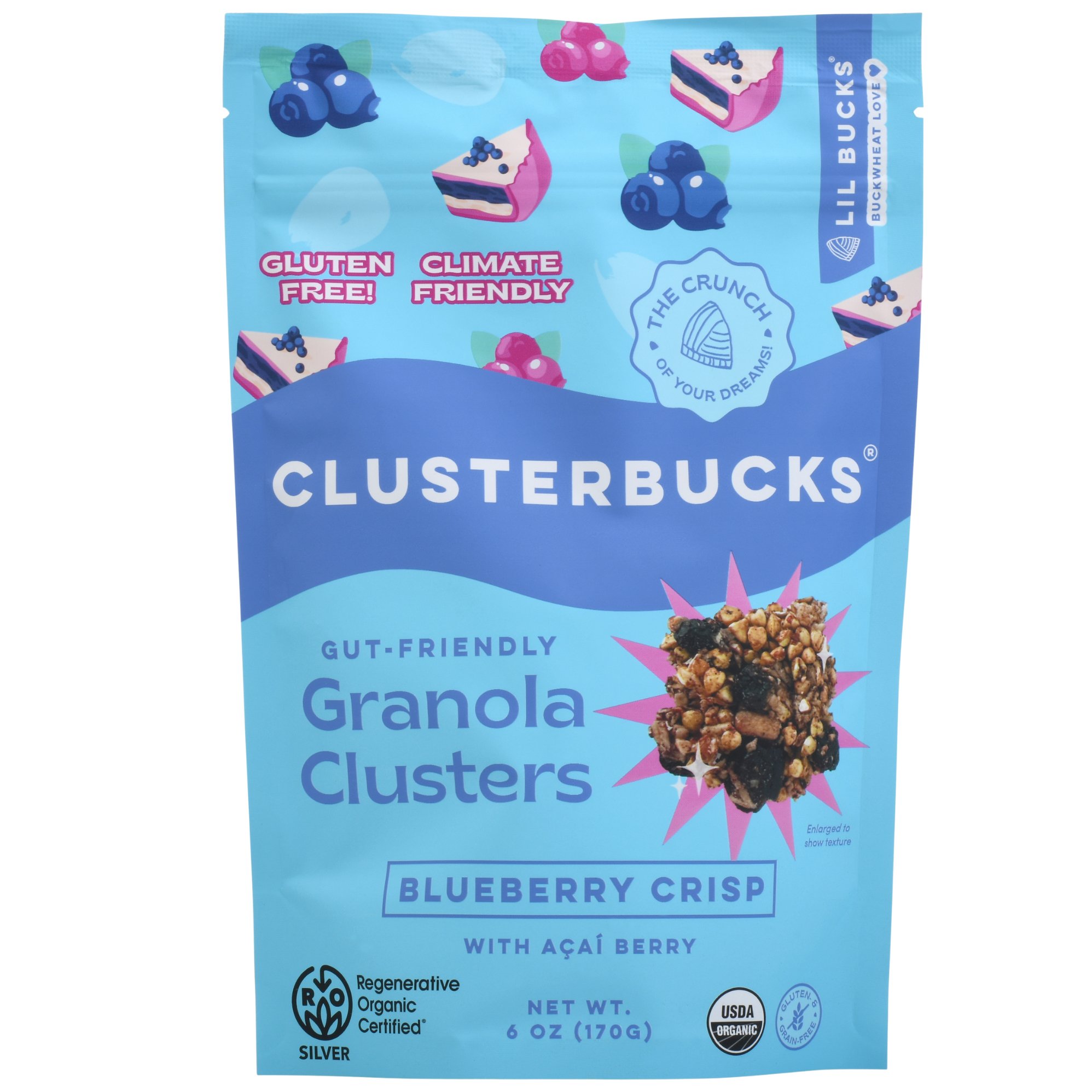 Lil Bucks Clusterbucks Gut-Friendly Granola Clusters - Blueberry Crisp ...
