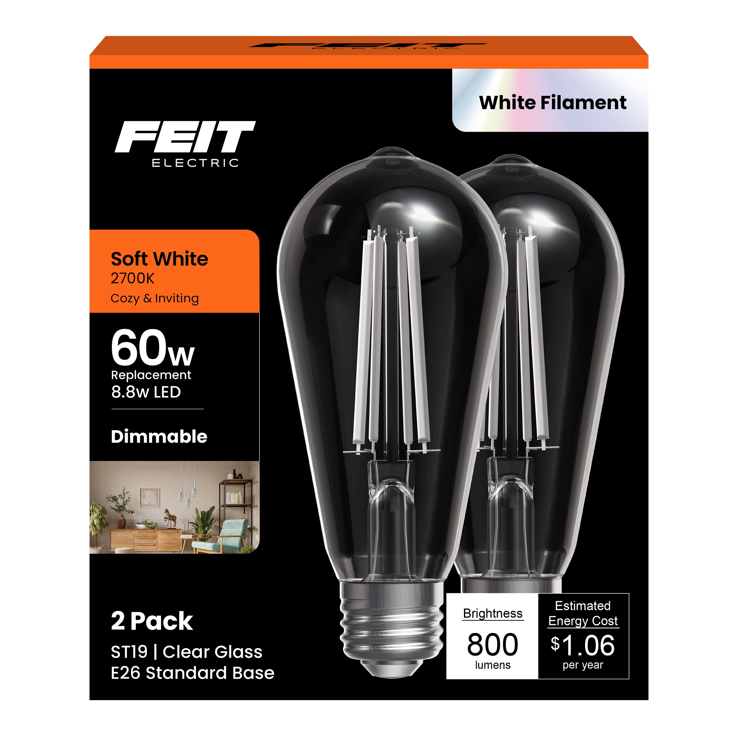 Feit Electric Soft White Filament ST19 60W Dimmable Bulb - Shop Light ...