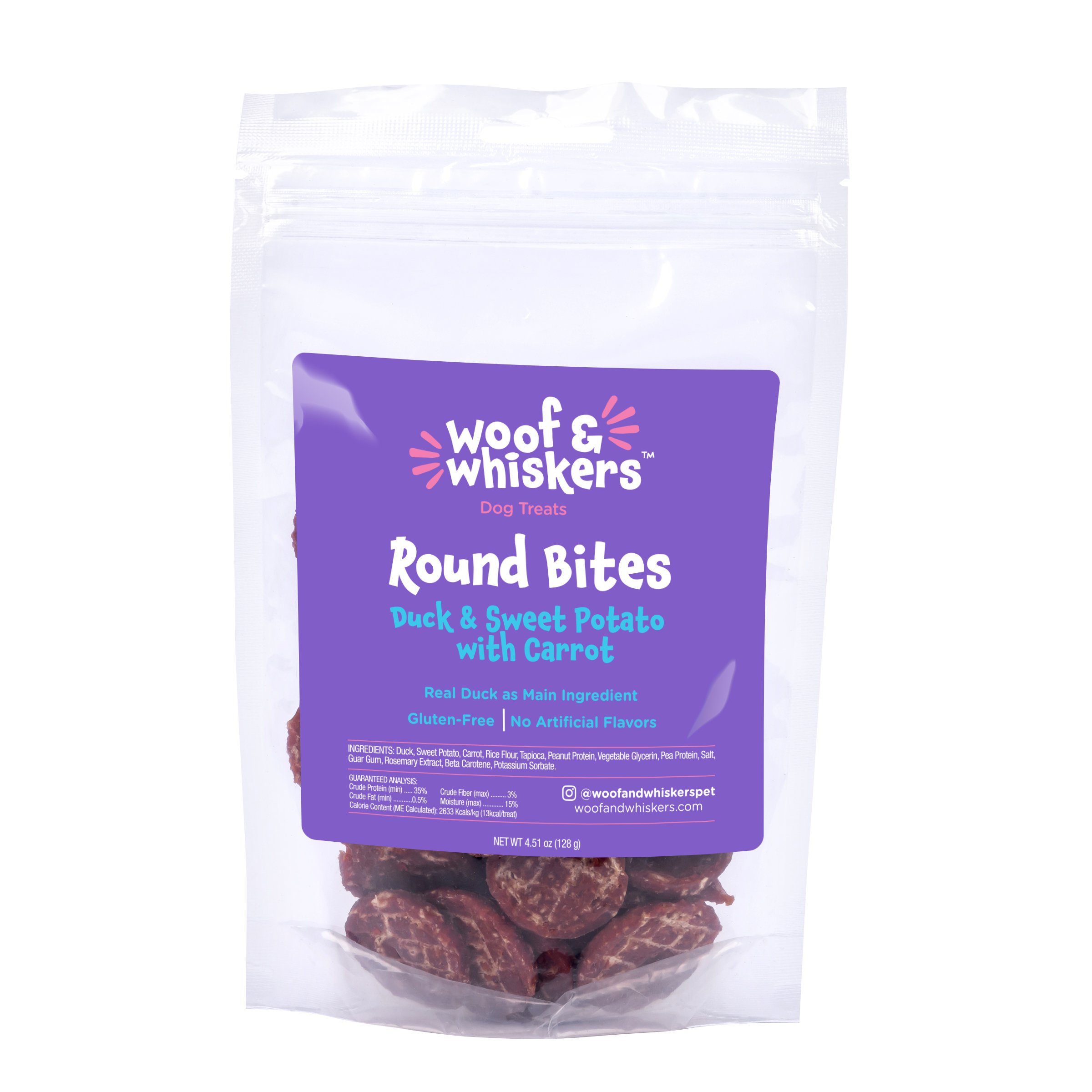 Woof & Whiskers Round Bites Dog Treats - Duck & Sweet Potato with ...