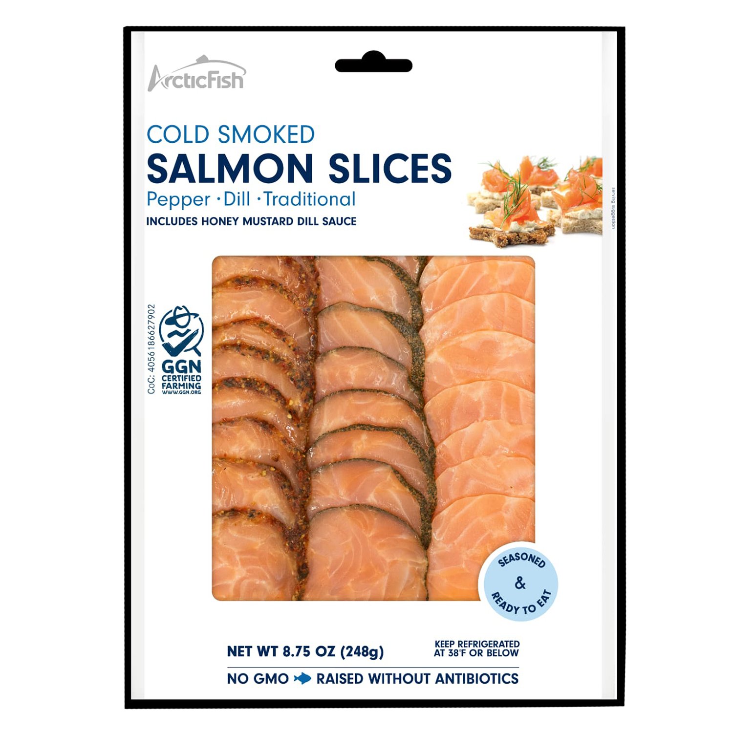 Arctic Fish Cold Smoked Salmon Slices - Pepper, Dill & Traditional ...