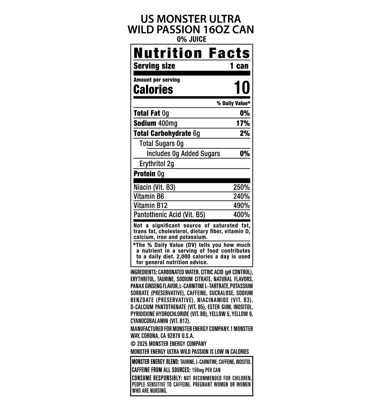 Monster Energy Zero Sugar Ultra Wild Passion - Shop Sports & energy ...