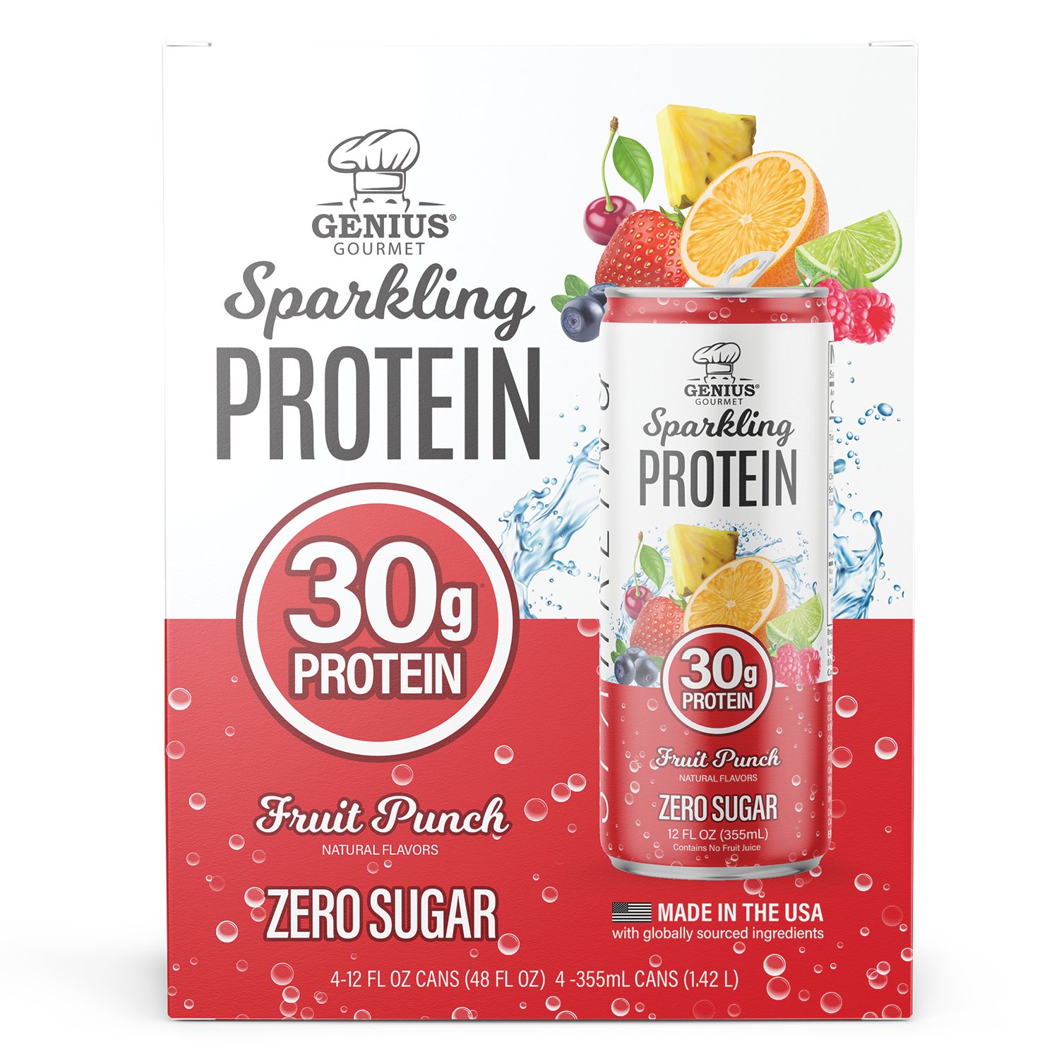 Genius Gourmet Sparkling Protein Fruit Punch Zero Sugar - Shop Diet ...