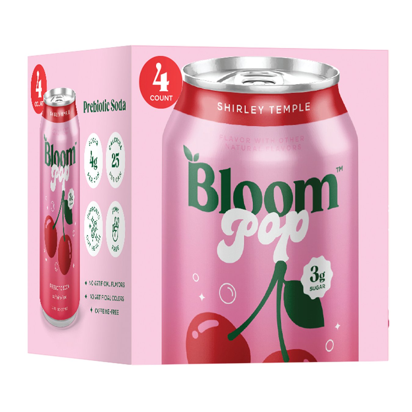 Bloom Pop Prebiotic Soda 4 pk Cans - Shirley Temple - Shop Soda at H-E-B