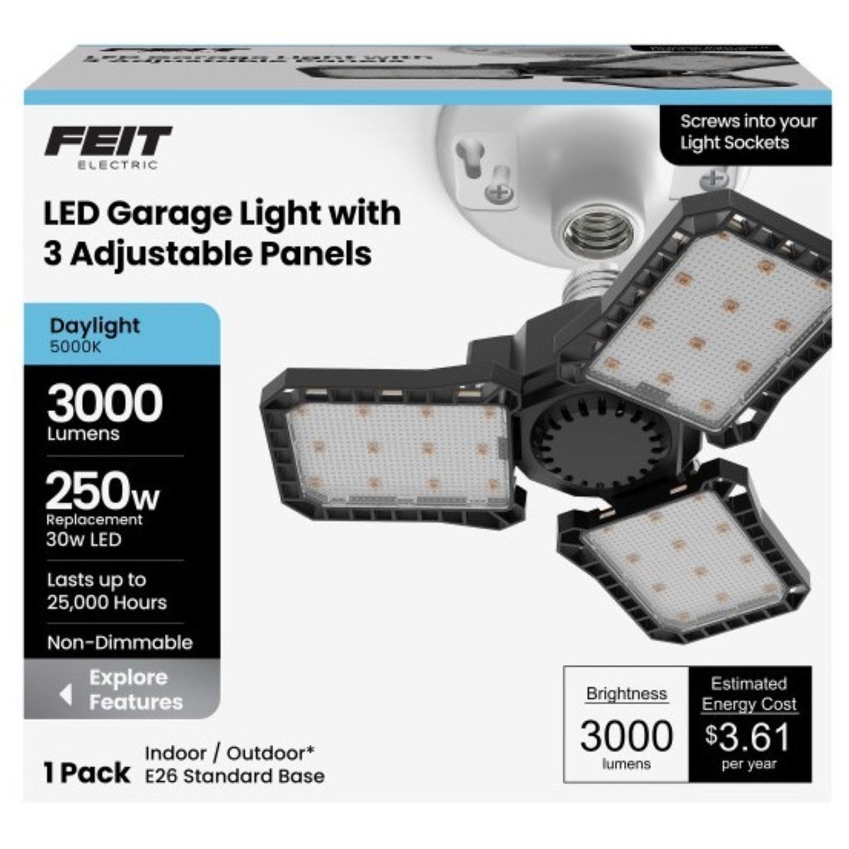 Feit Electric LED Garage Light With 3 Adjustable Panels - Shop Light ...
