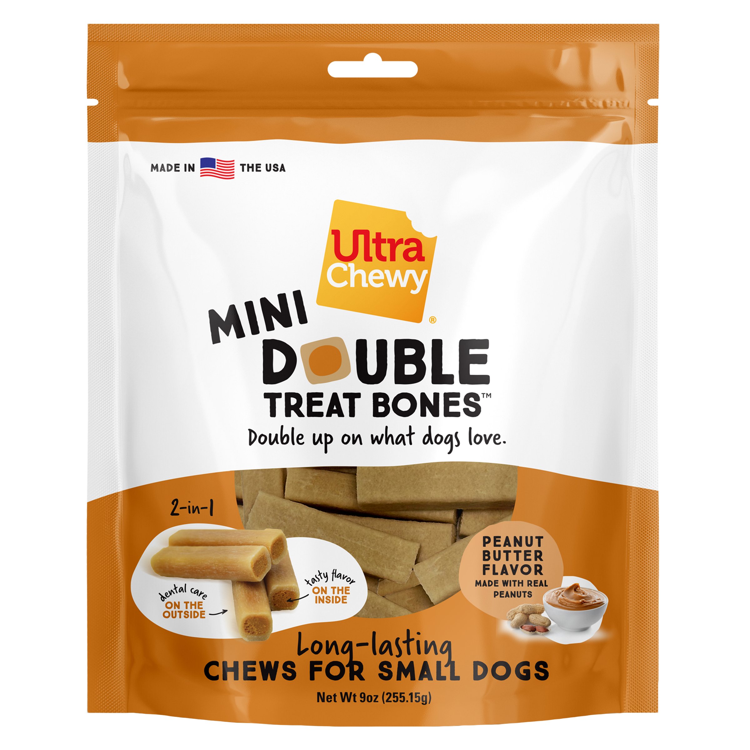 Ultra Chewy Mini Double Dog Treat Bones - Peanut Butter - Shop Bones ...
