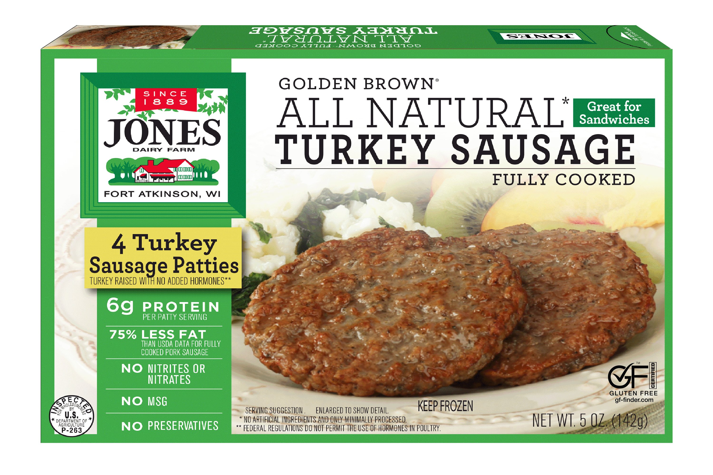 Jones Dairy Farm All Natural Cooked Turkey Sausage Patties, 4 ct ...