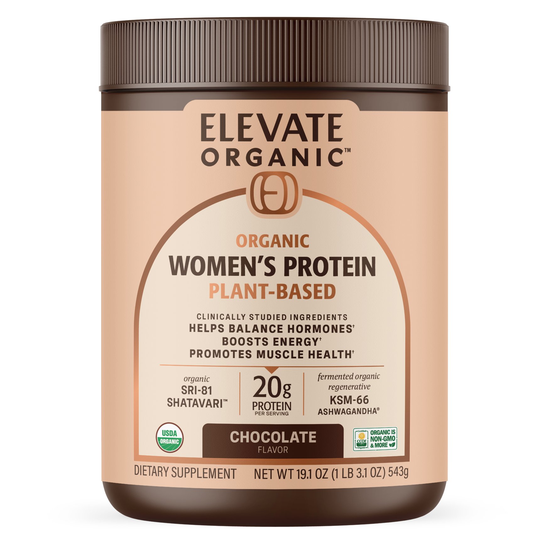 Elevate Organic 20g Plant-Based Women's Protein - Chocolate, 19.1 oz ...