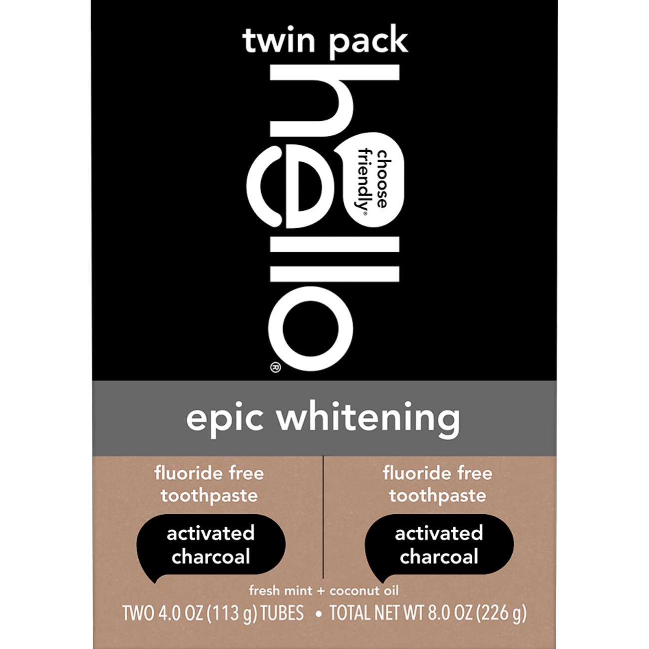 Hello Activated Charcoal Fluoride Free Toothpaste - Epic Whiteneing, 2 ...