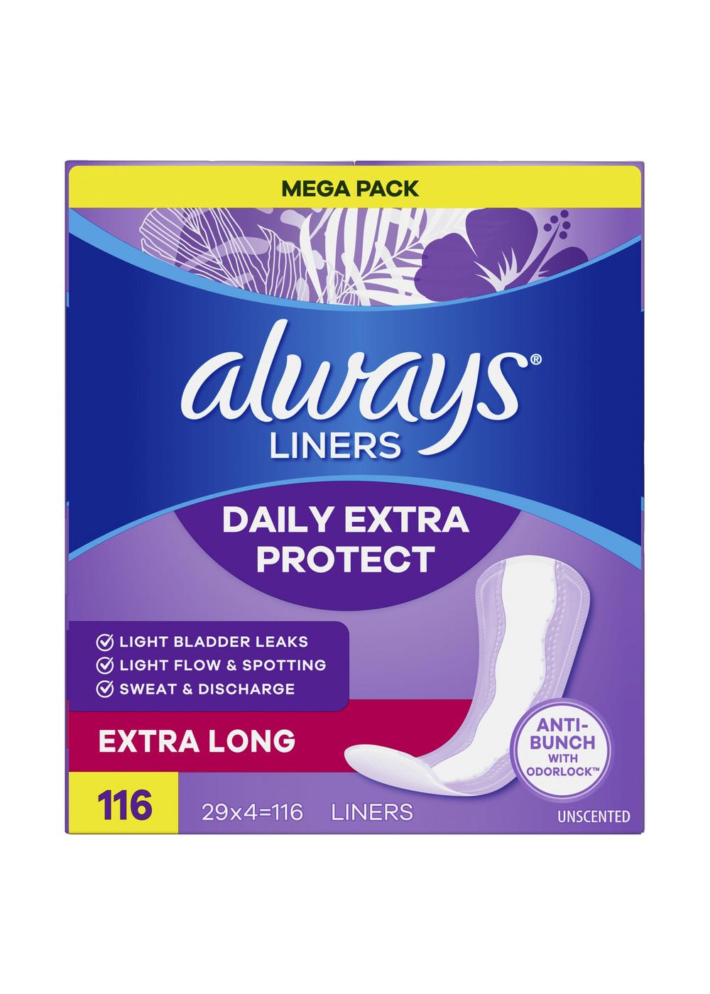 Always Daily Extra Protect Liners - Extra Long, Unscented - Shop Pads ...