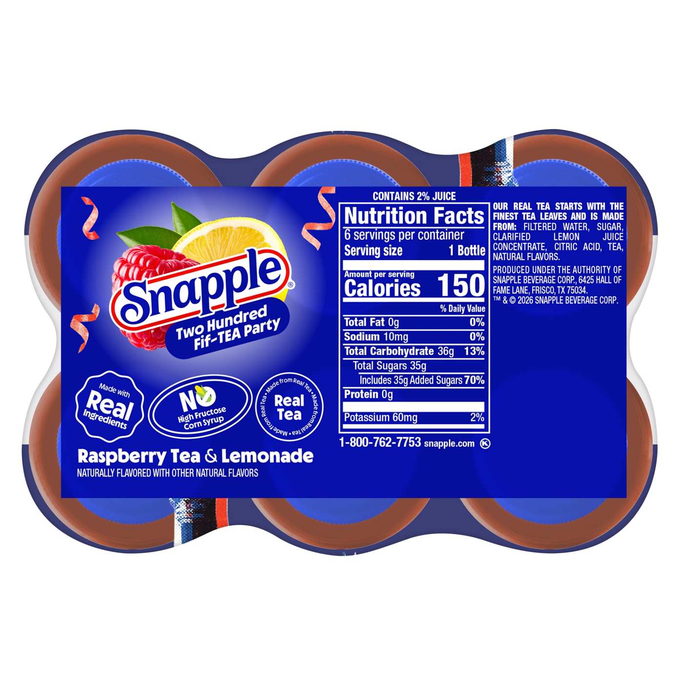 Snapple Raspberry Tea & Lemonade 6 pk Bottles - Shop Tea at H-E-B