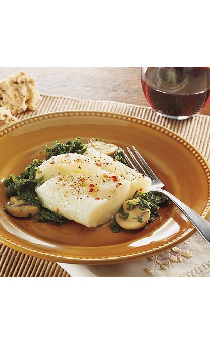 Alaskan Cod with Mushrooms and Spinach Recipe from H-E-B