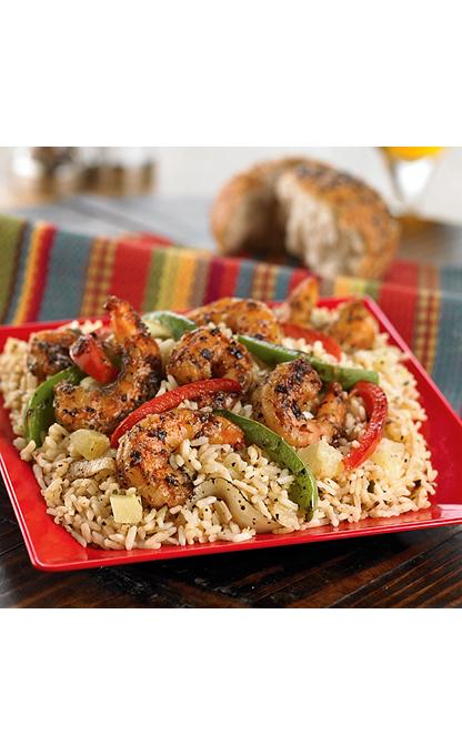 Caribbean Shrimp & Peppers Over Rice Pilaf Recipe from H-E-B