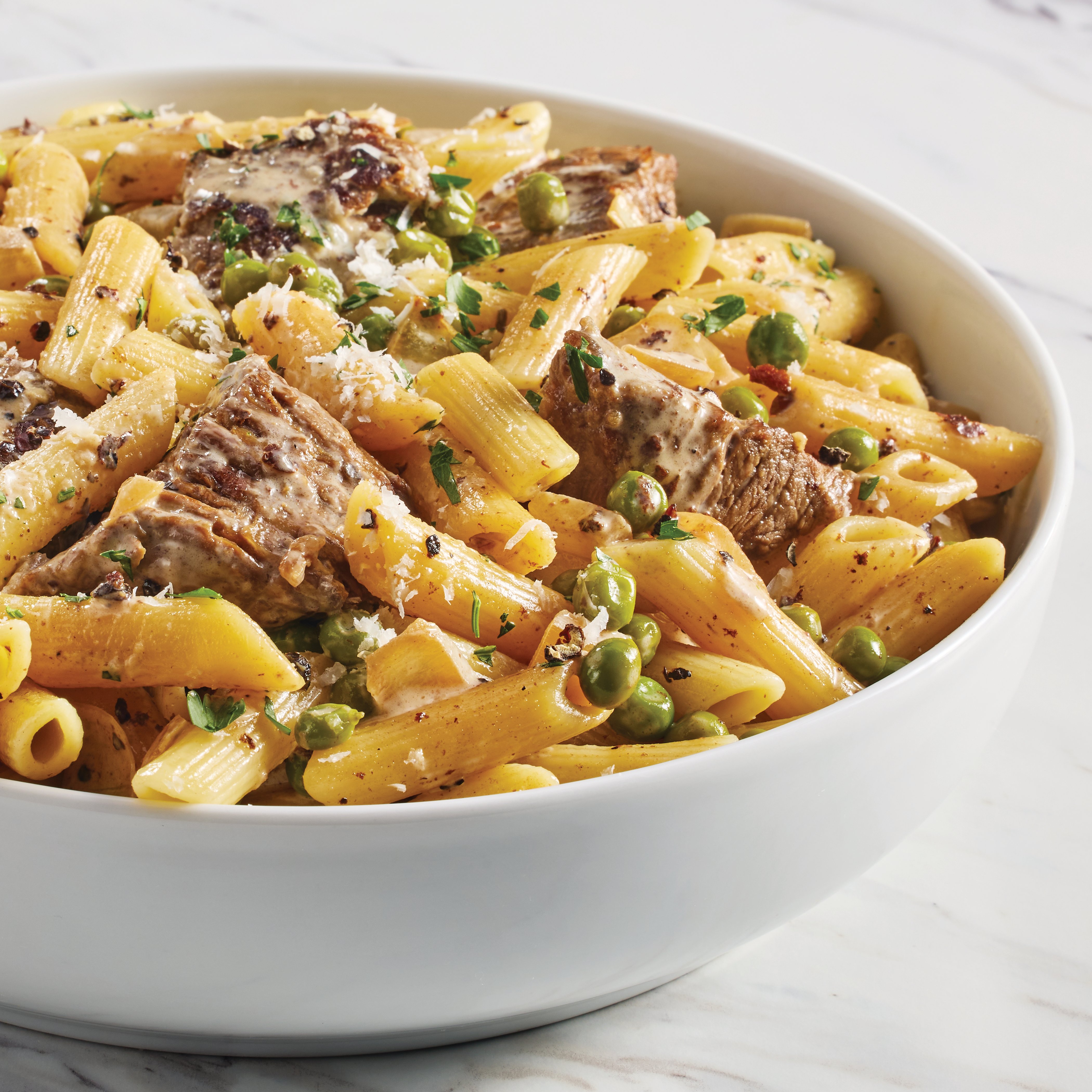 Creamy Garlic Peppercorn Beef Penne Pasta Recipe from H-E-B