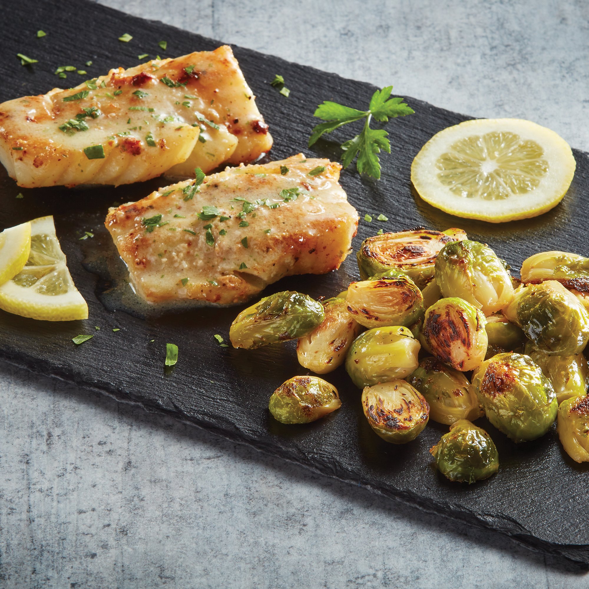 Lemon Herb Cod with Brussels Recipe from H-E-B