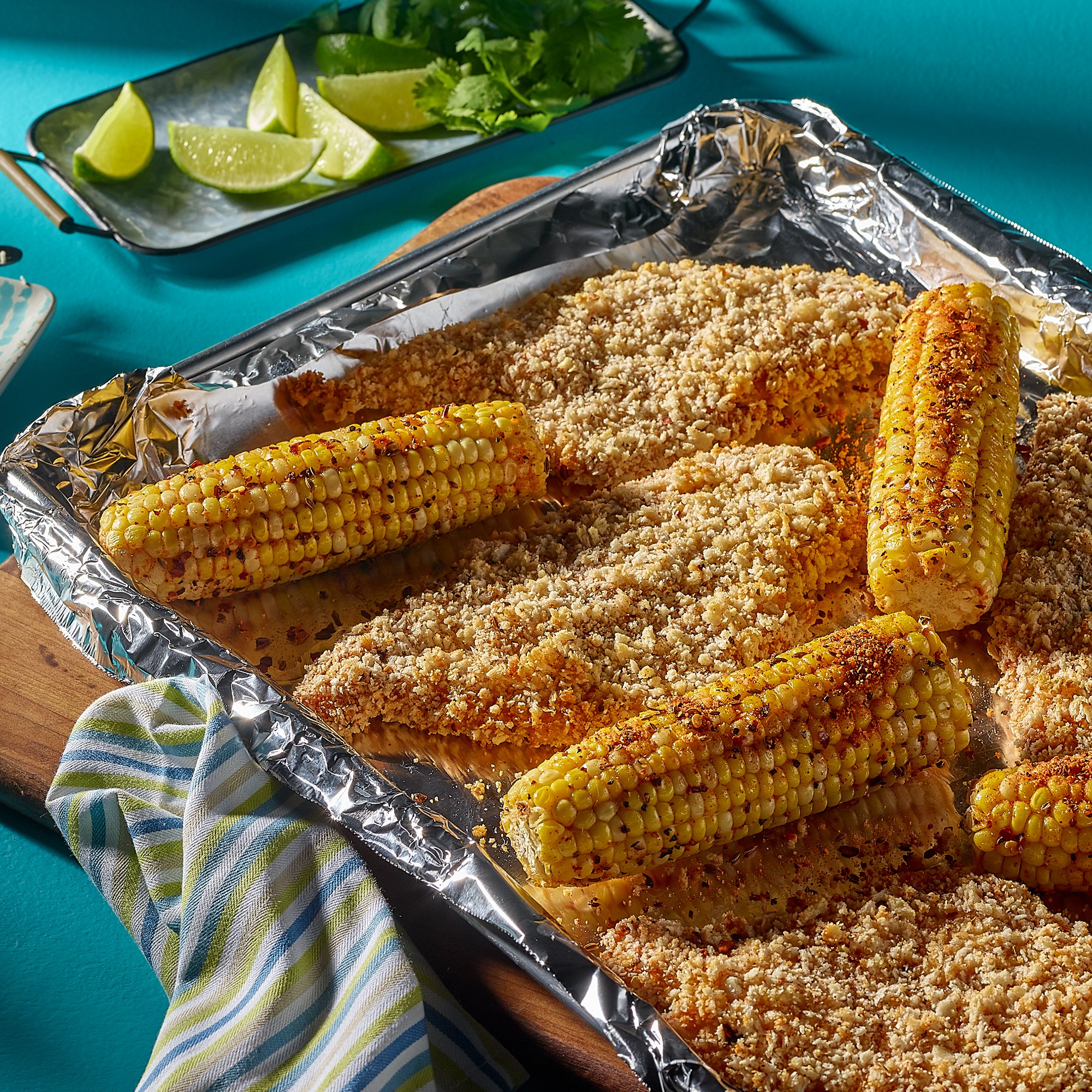 Sheet Pan Crispy Adobo Chicken and Roasted Corn Recipe from H-E-B
