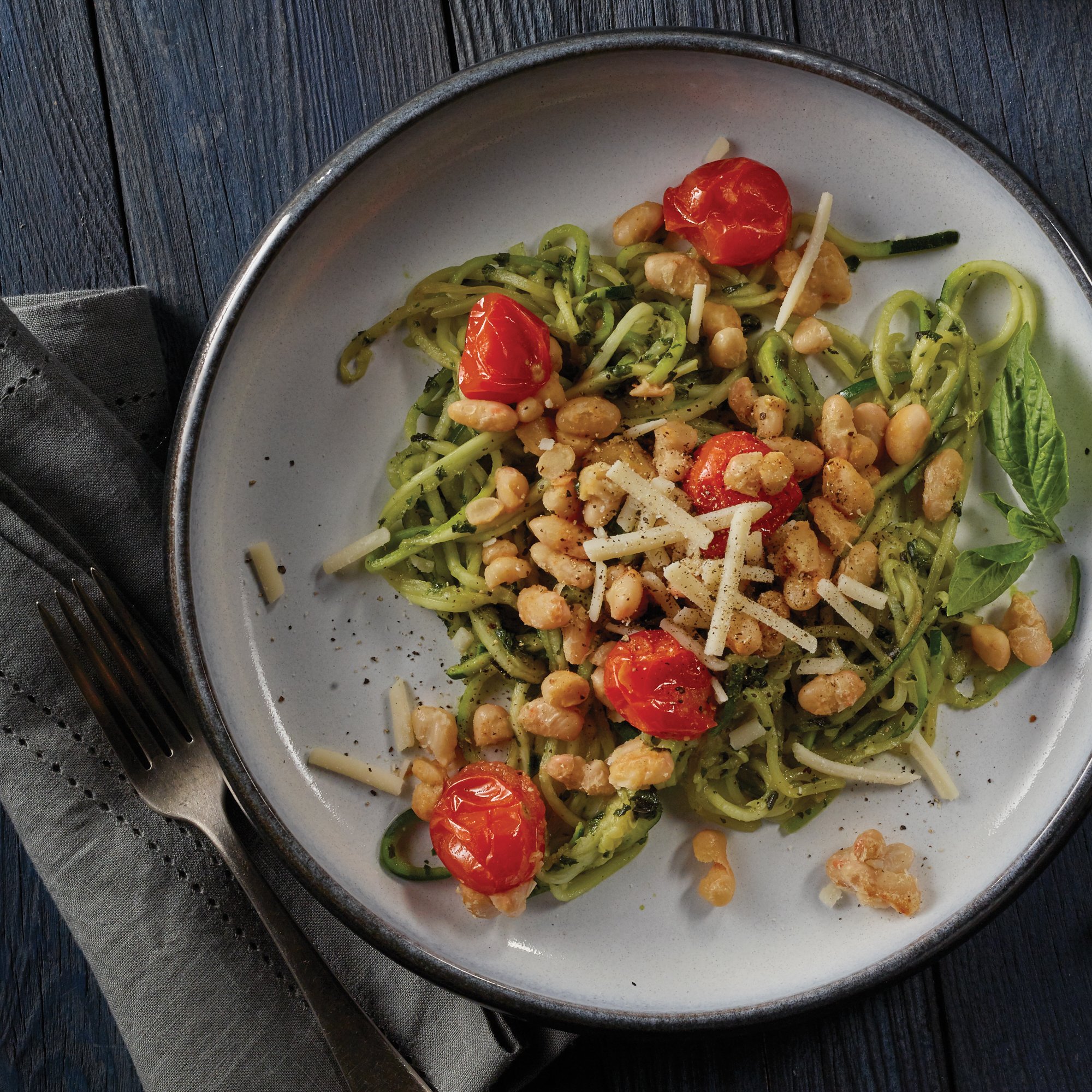 Zucchini Spirals with Basil and White Beans Recipe from H-E-B